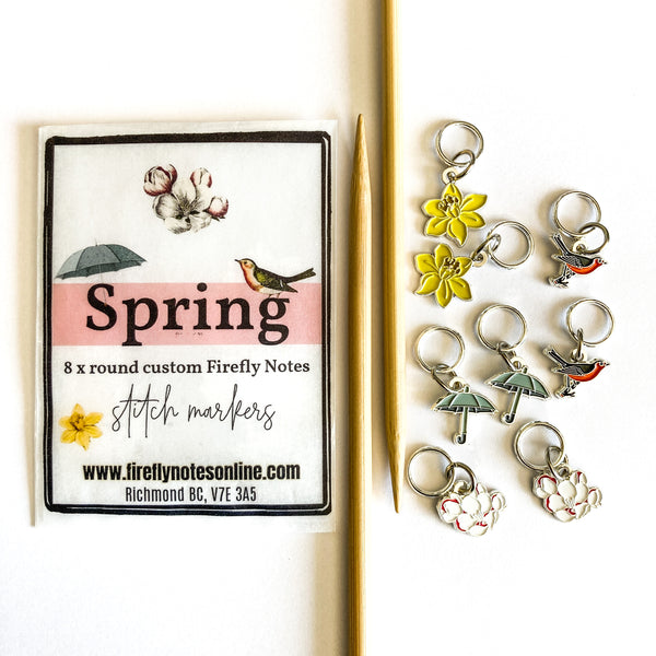 Spring stitch markers for knitting, custom Firefly Notes stitch marker